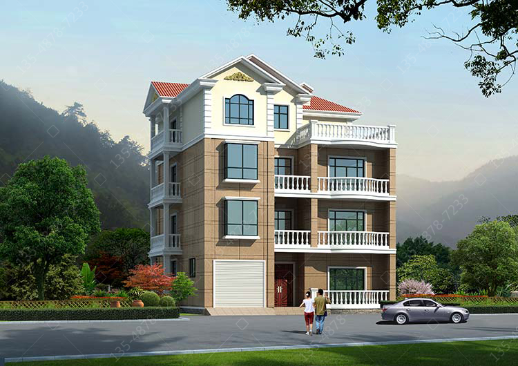 四层带露台框架结构大气豪华别墅_别墅设计图纸,